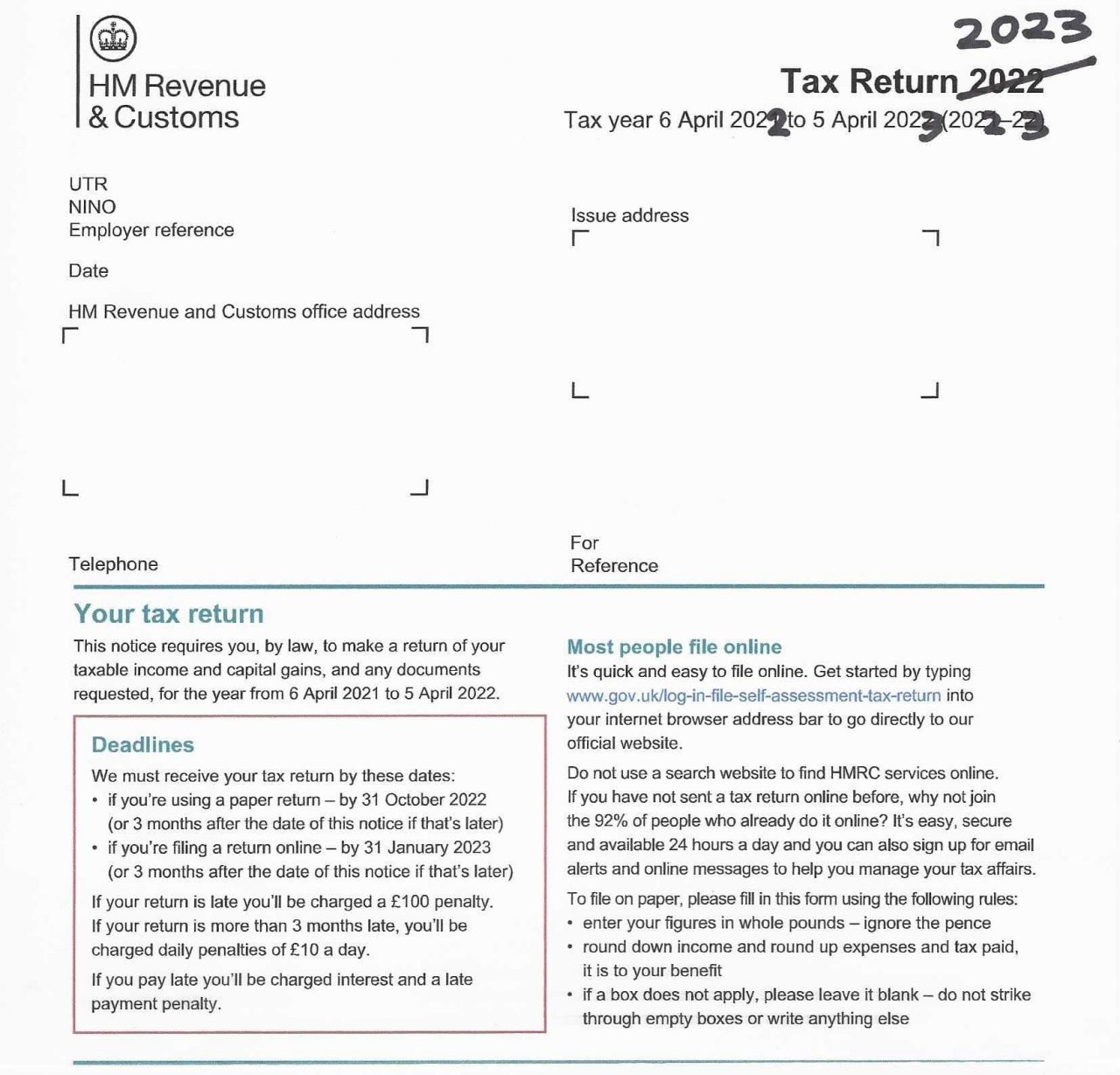 Where is the 2023 HMRC SA100 Tax Return Form-m | taxhelp.uk.com